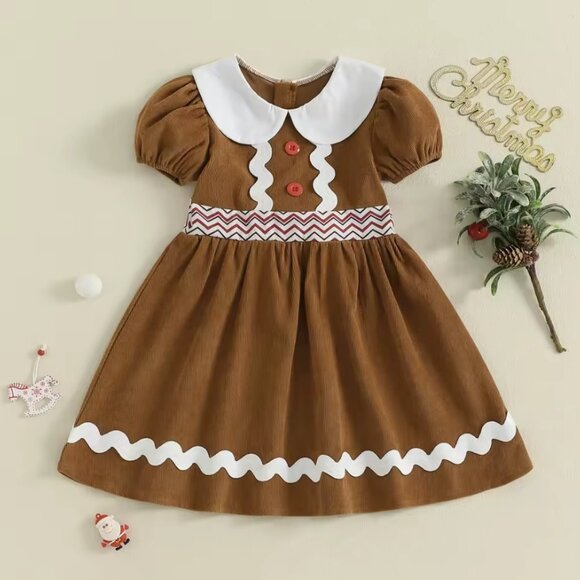 Dresses | Christmas Gingerbread Man Girls Short Sleeve Corduroy Dress ...
